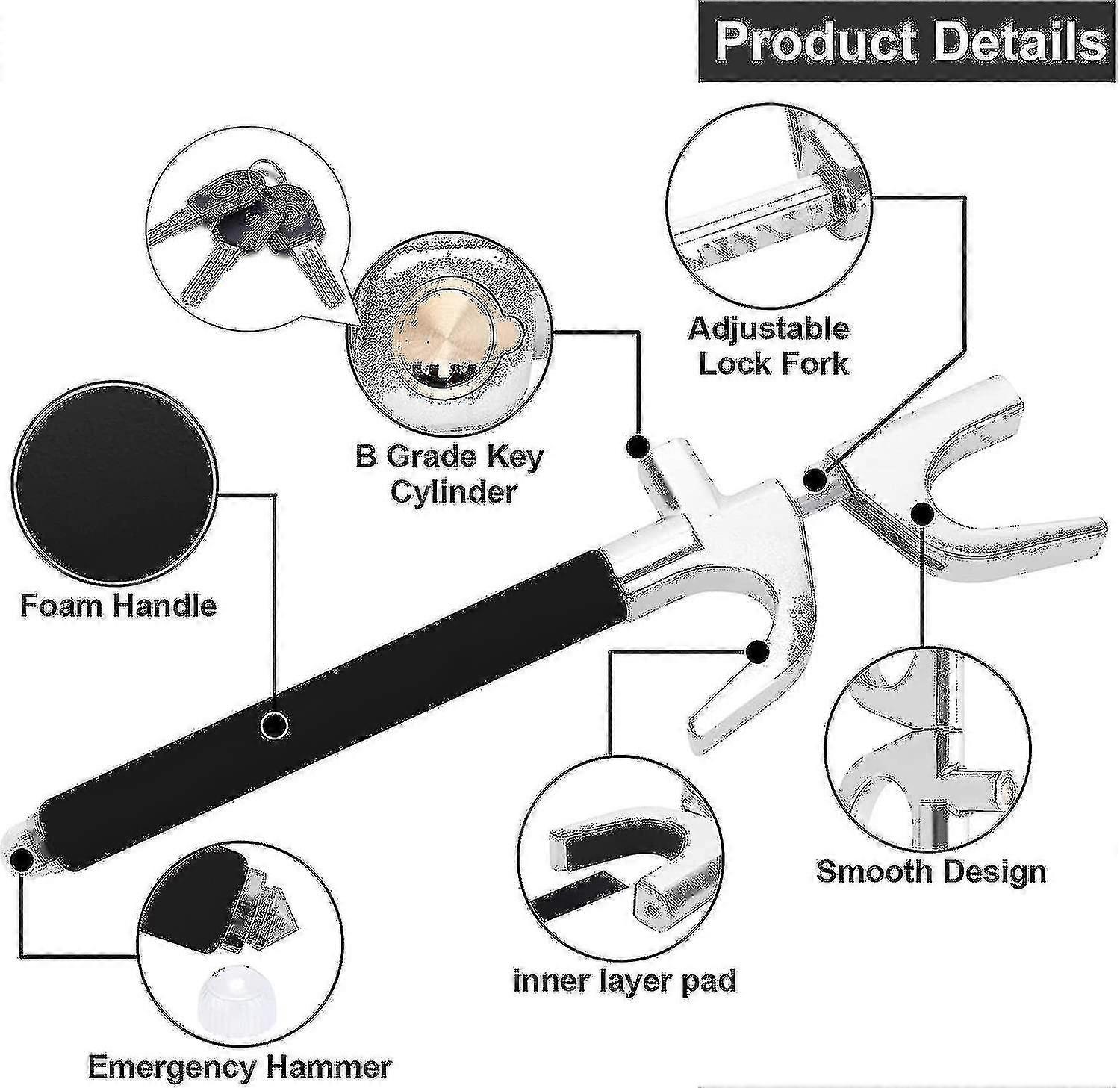 Steering Wheel Lock Universal Car Lock Anti-theft Device Retractable ...