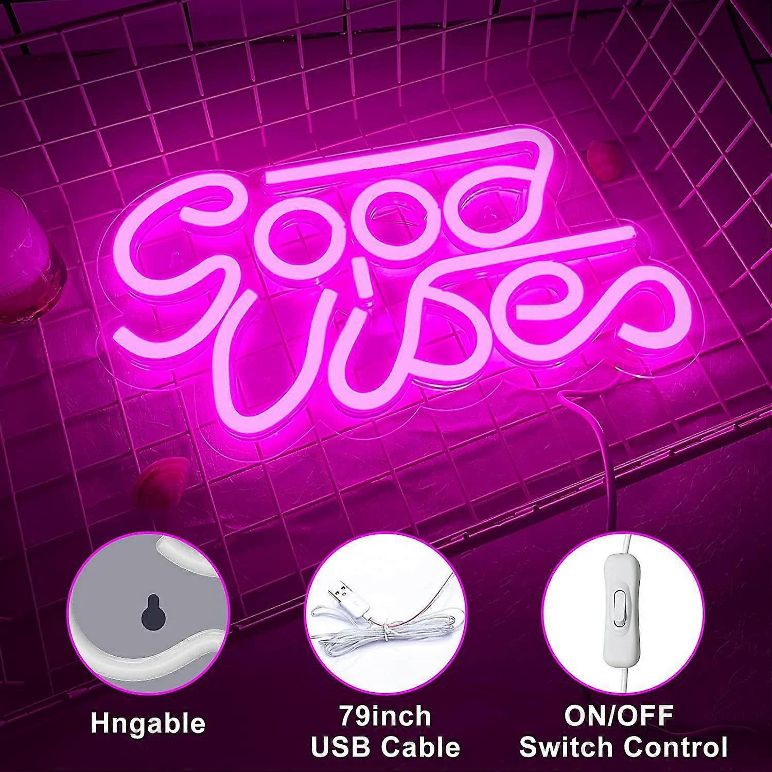 Good Vibe Neon Signs with Acrylic Board Wall Decor for Bedroom, Wedding ...