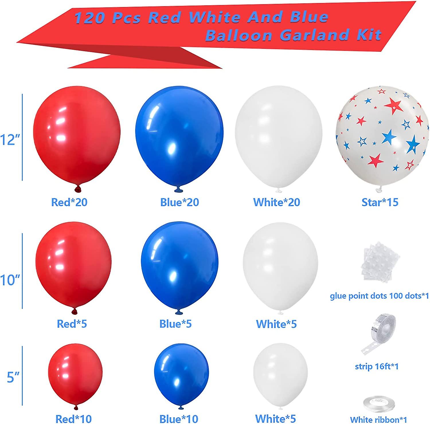 Red White And Blue Balloons Garland Arch Kit - 120pcs 12in 10in 5in Red ...