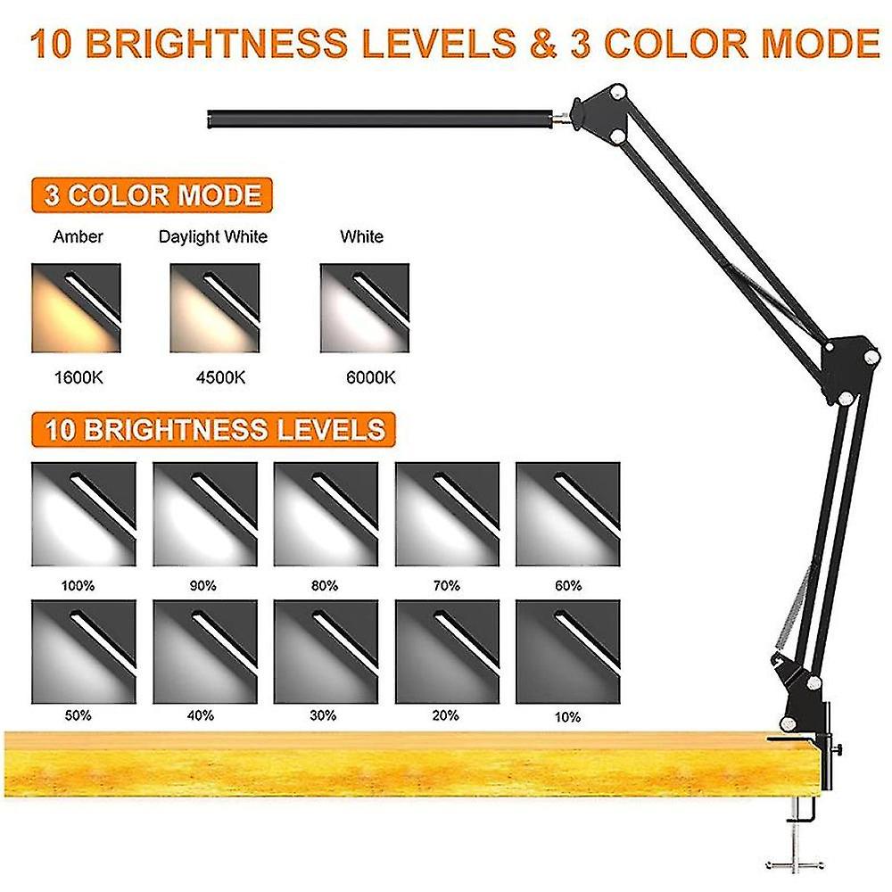 Desk Lamp With Clamp,led Swing Arm Table ,blue Light Blocking Dimmable ...