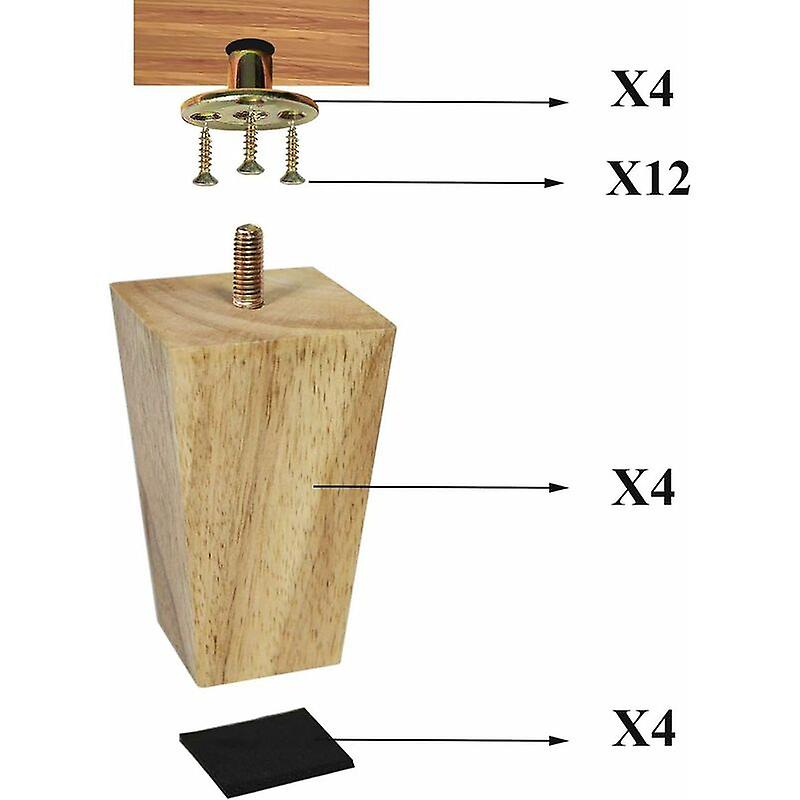 Set of 4 Wooden Furniture Legs, Sofa Legs, M8 Screw Bolts (10cm ...