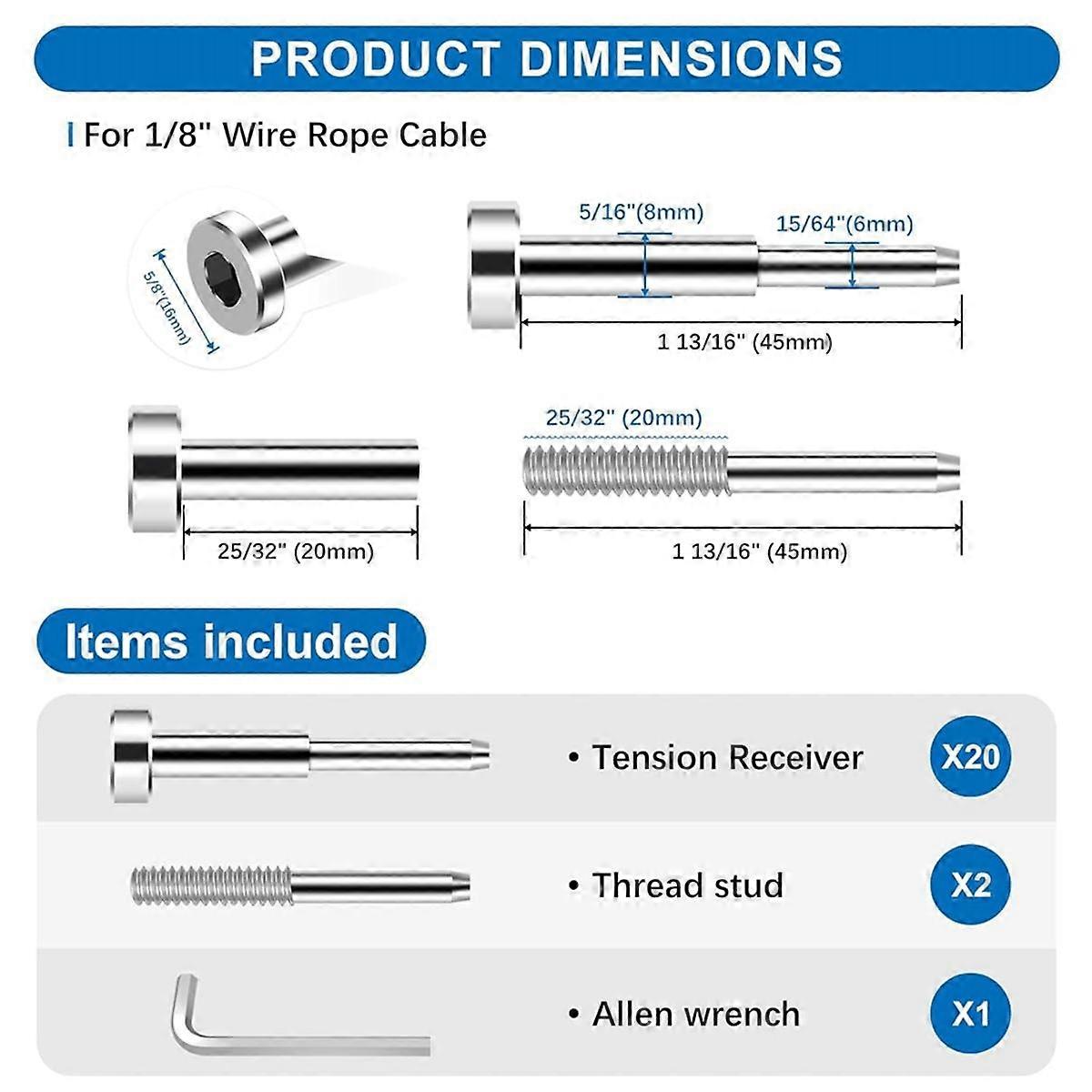 20Pack Invisible Cable Railing Kit for 1/8In Wire Rope, SST316 ...