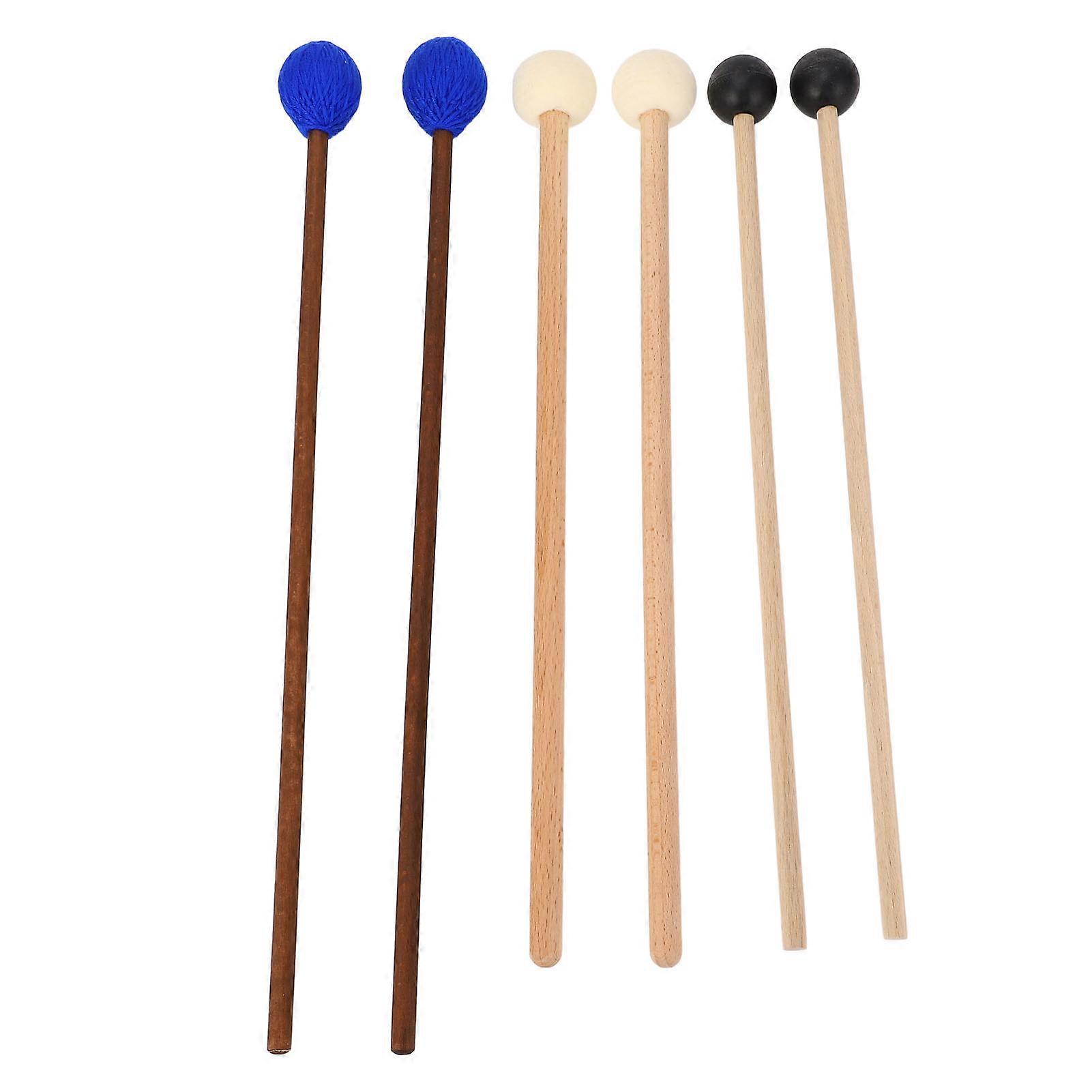 3 Pairs Instrument Mallet Set Maple Wood Handle Marimba Timpani Mallets ...