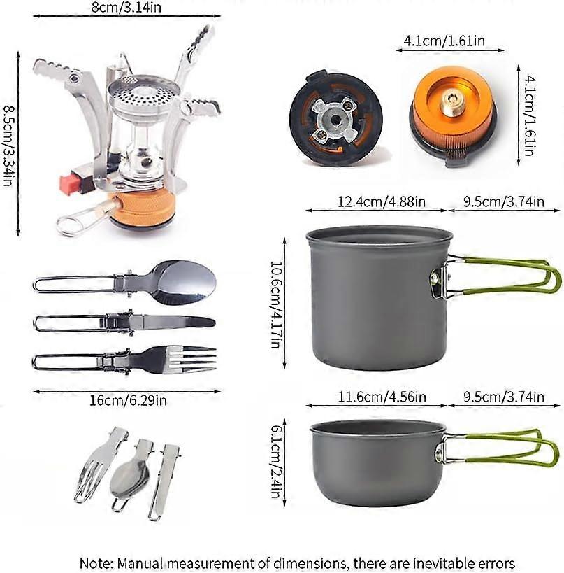 10pcs Camping Cookware Mess Kit, Camping Pot and Pan Set with Mini ...