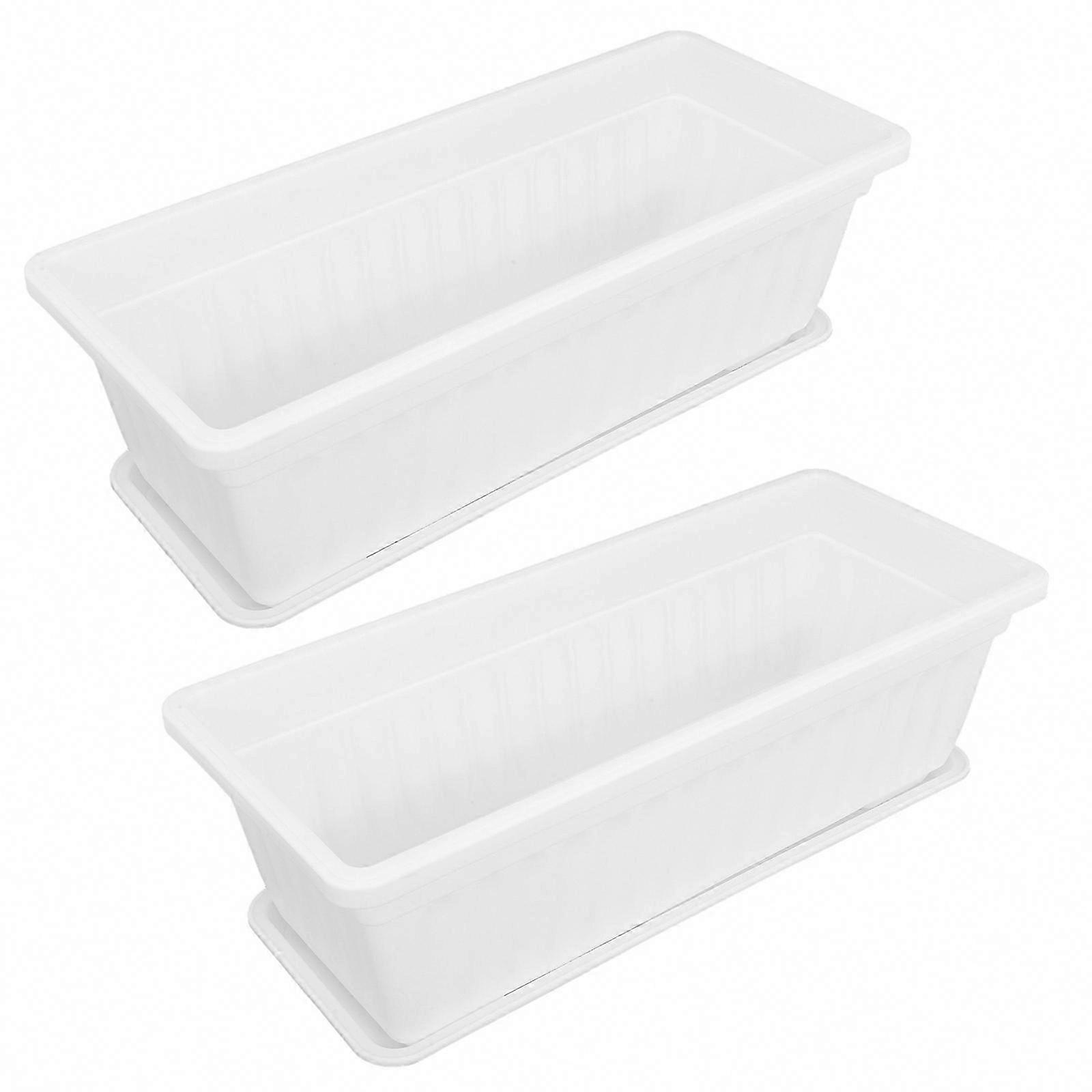 White Rectangular Plastic Plant Pots 2-Pack, Durable Indoor/Outdoor ...