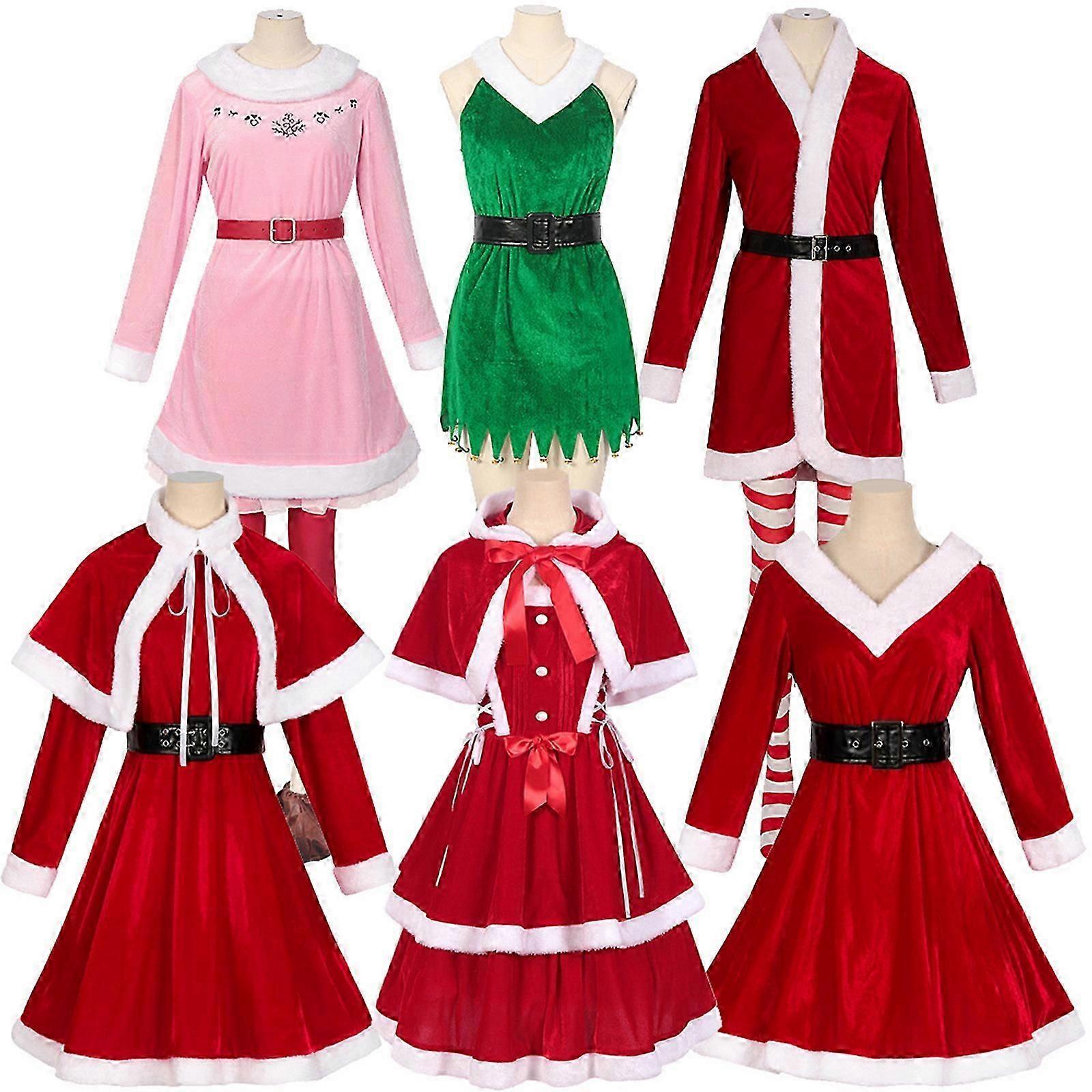 Women Santa Dress up Outfits with Dress Santa Hat Leather Belt Stocking ...
