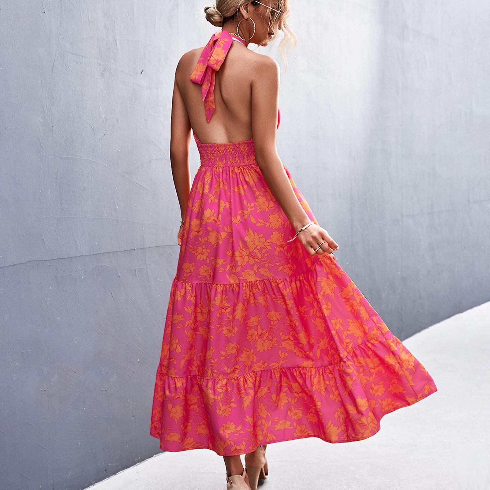 Women Dress Backless Crossover Halter Neck Sleeveless Maxi Dress For ...