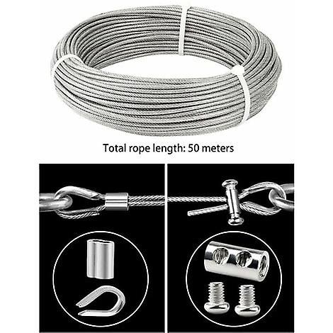 Stainless Steel Cable 3mm, 50M/3mm Stainless Steel Rope, Coated Steel ...
