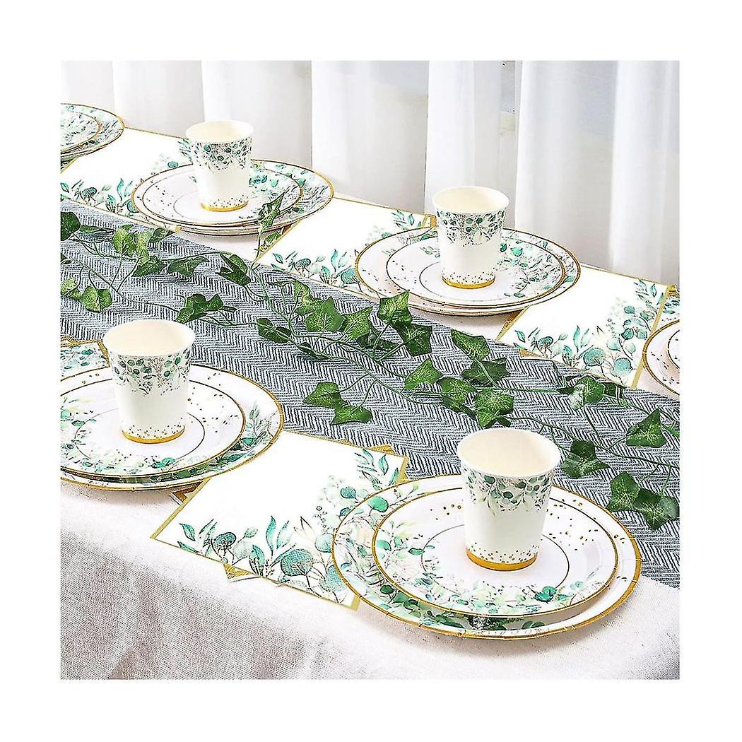 Green Paper Plates Set For 24 People,sage Green Paper Plates And ...