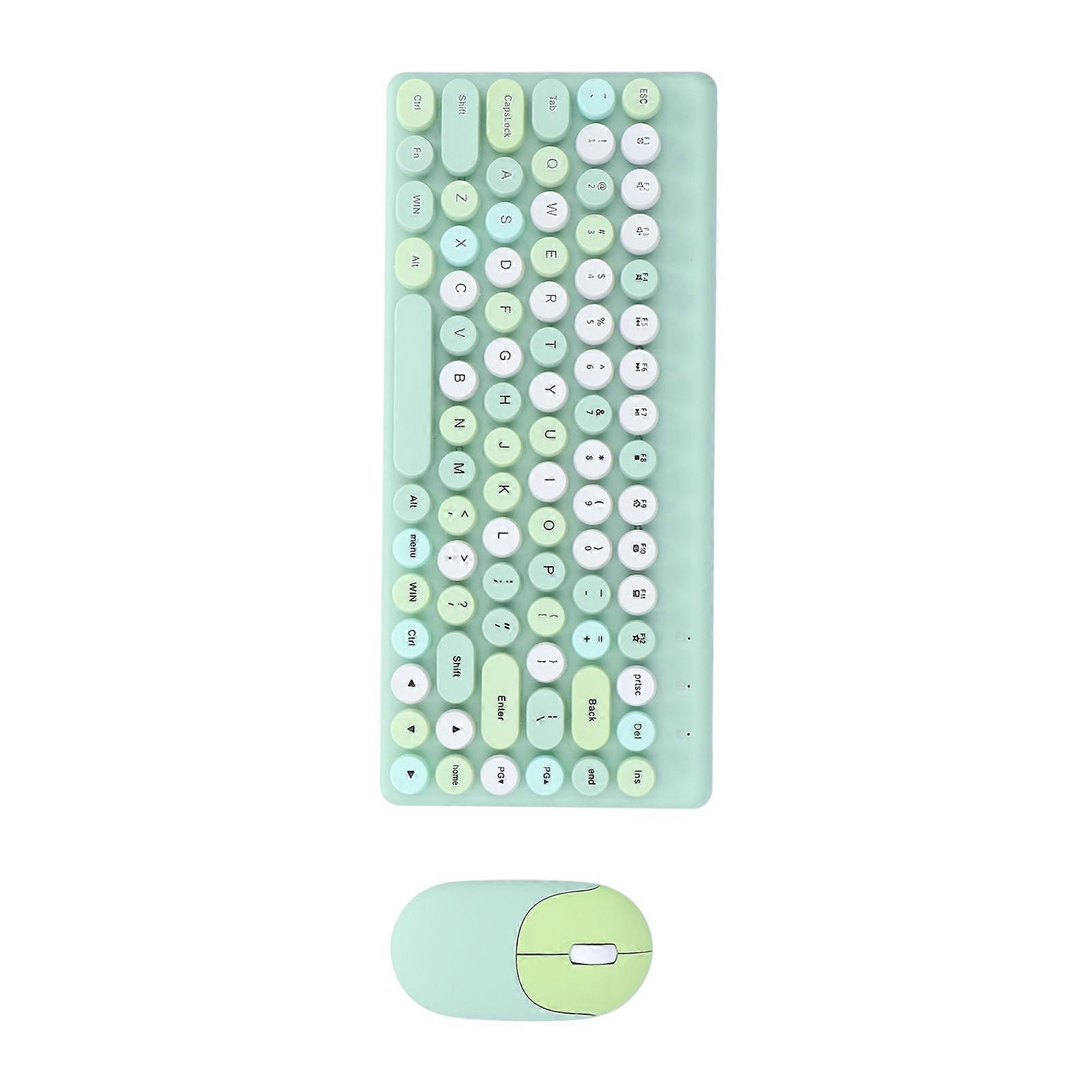 USB Keyboard Mouse Wireless Cute Mix Color 86 Keys Retro Round Concave ...