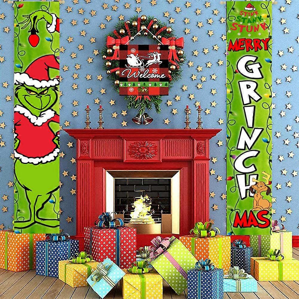 Christmas Party The Grinch Door Banners Hanging Wall Porch Sign Home ...
