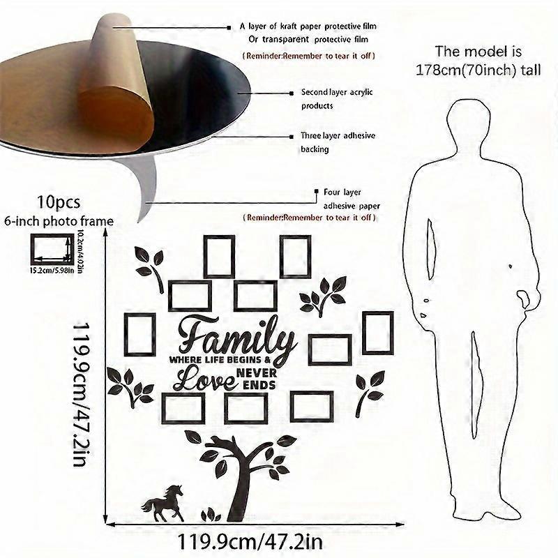 Family Tree Wall Decal, Acrylic 3D DIY Mirror Sticker Photo Frames ...