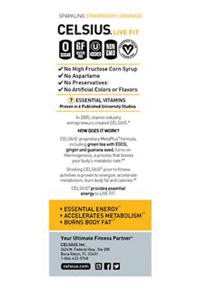 Celsius Energy Drink - Strawberry Lemonade (12 x 12 Fl Oz., Zero Sugar ...