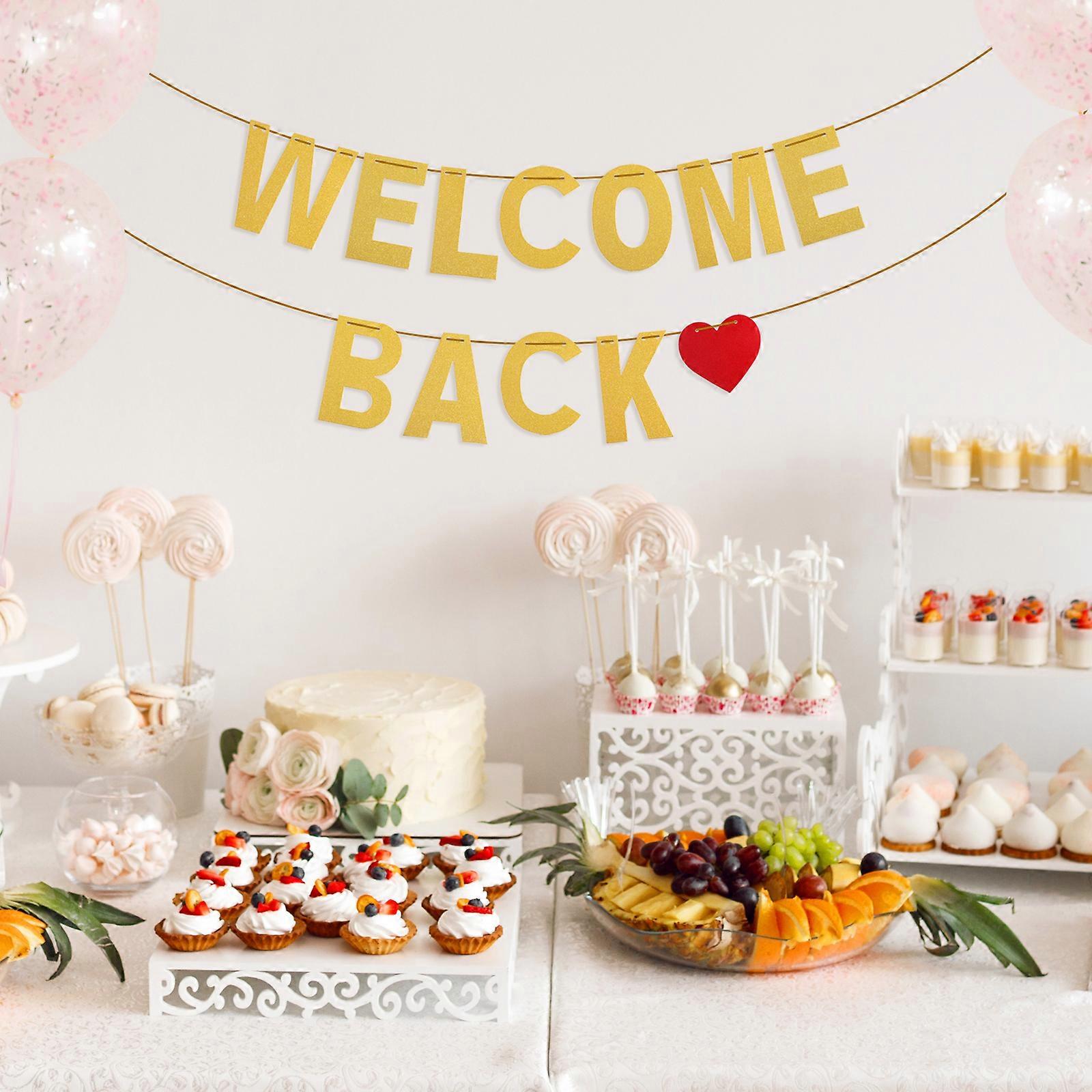 Glitter Gold Welcome Back Banner Hanging Welcome Back Sign Banner for ...