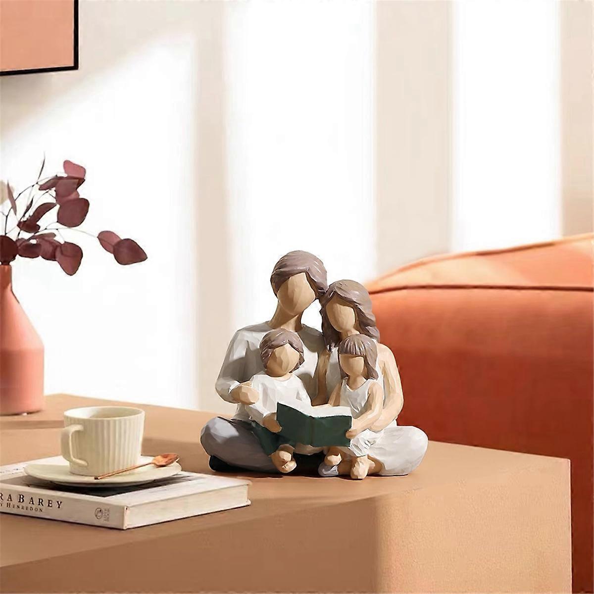 Family of 4 Reading Book Figurines, Hand-Painted Figures Gifts for ...