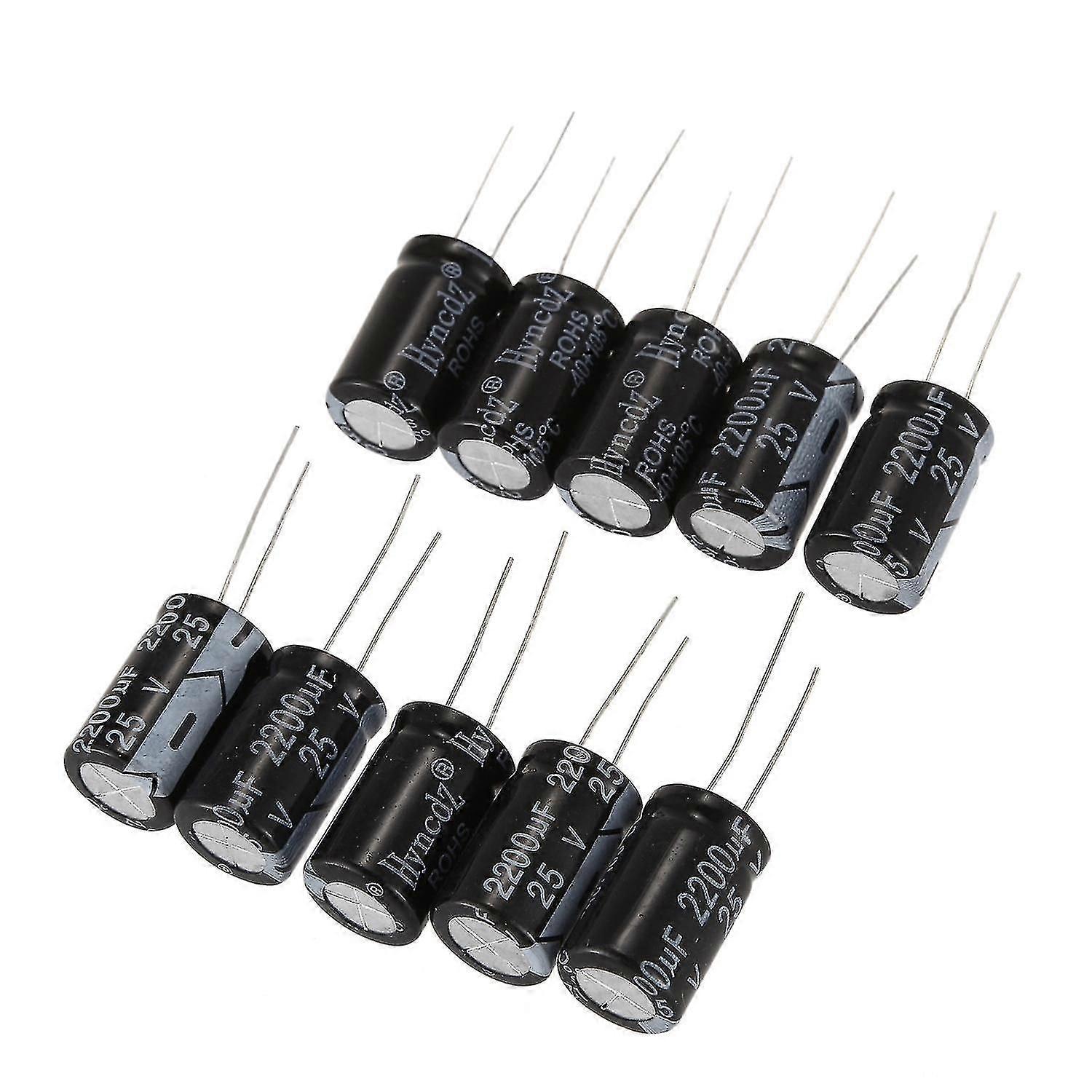 10 Pcs 2200uF 25V Aluminum Electrolytic Capacitors Black Radial ...