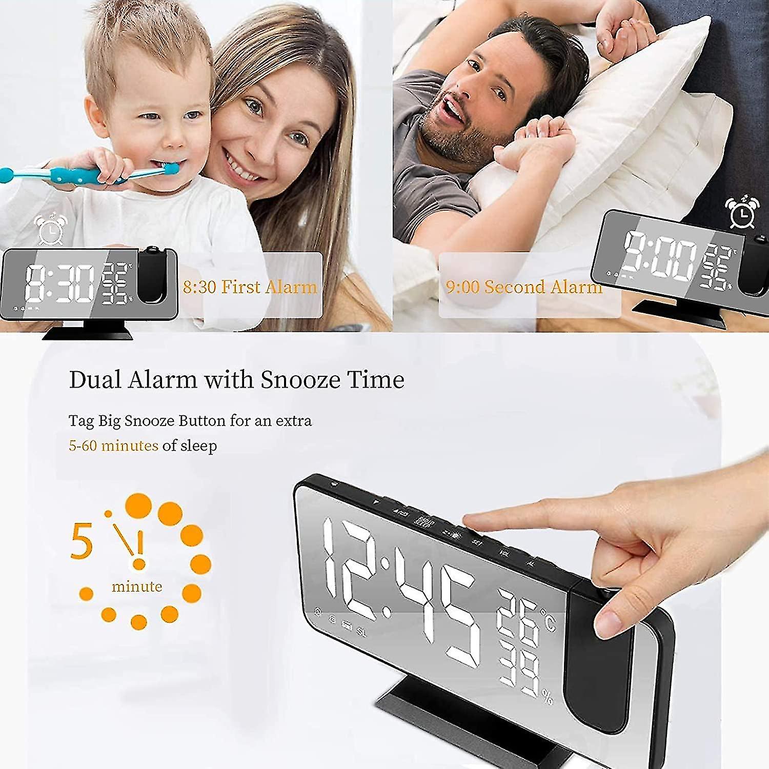 Projection Alarm Clock, Alarm Clocks Bedside With Fm Radio, Digital ...