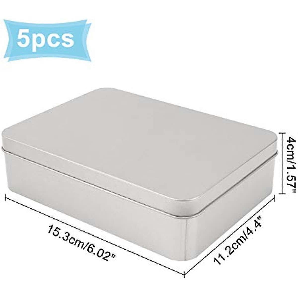 5PCS Silver Metal Empty Tins Rectangle Airtight Metal Storage Tin Home ...