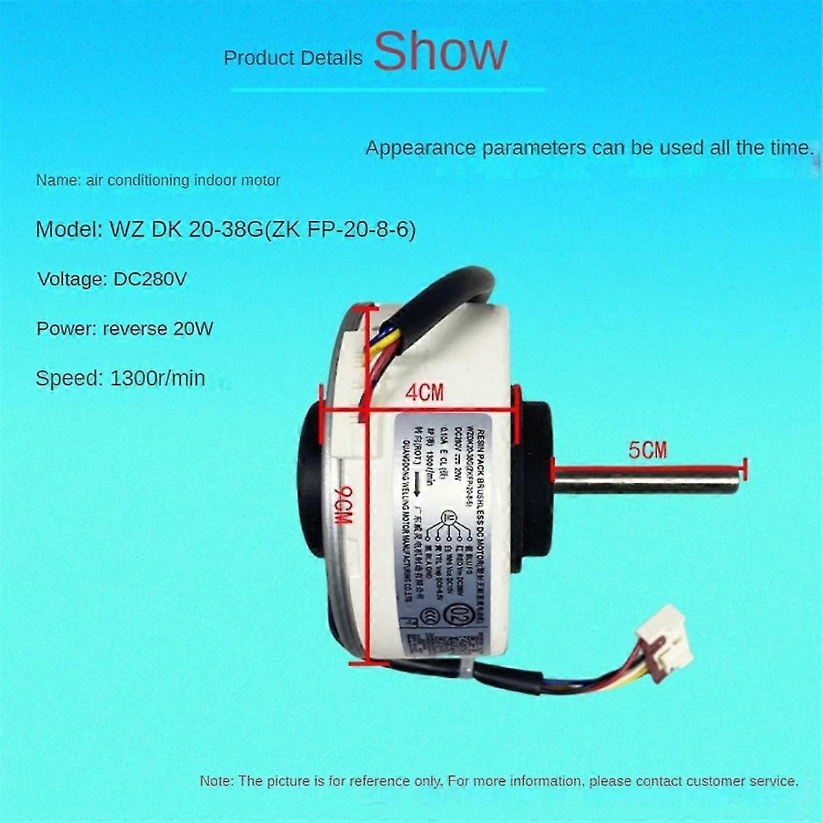 WZDK20-38G Air Conditioner Indoor Motor (ZKFP-20-8-6) 20W Household Brushless DC Fan Motor ...