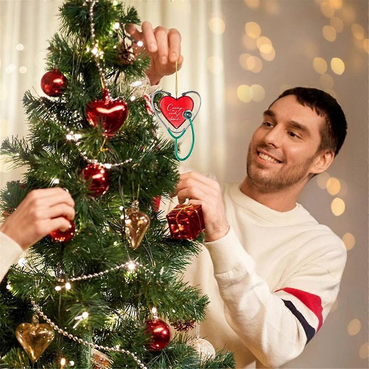 2PCS Christmas Heart Stethoscope Decoration, 2024 Stethoscope Caring ...