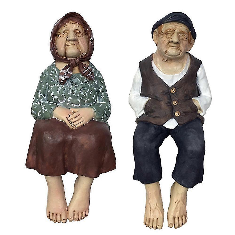 Rustic Statues Sculpture Figurine Grandpa And Grandma Desk Decor Room ...