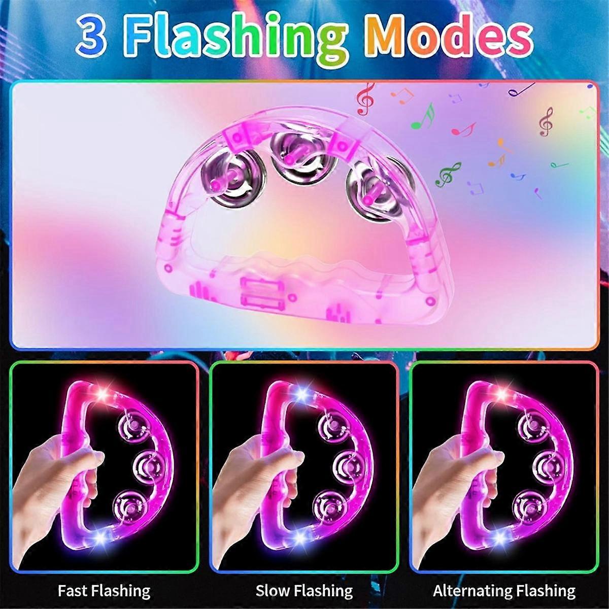 12 Pieces Light Up LED Tambourine, Musical Flashing Tambourine Glow ...