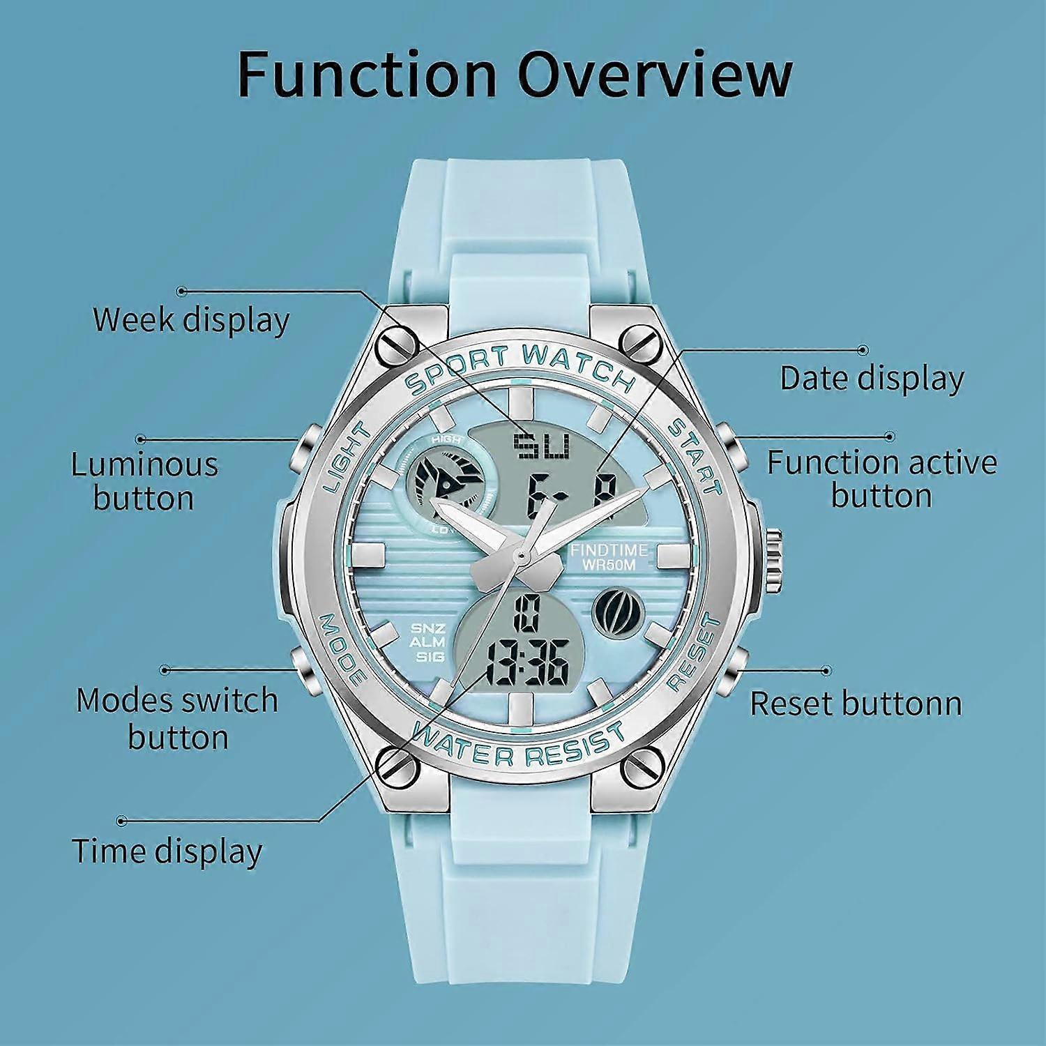 Ladies Sport Digital Watches Wrist Watch for Women with Waterproof Dual ...