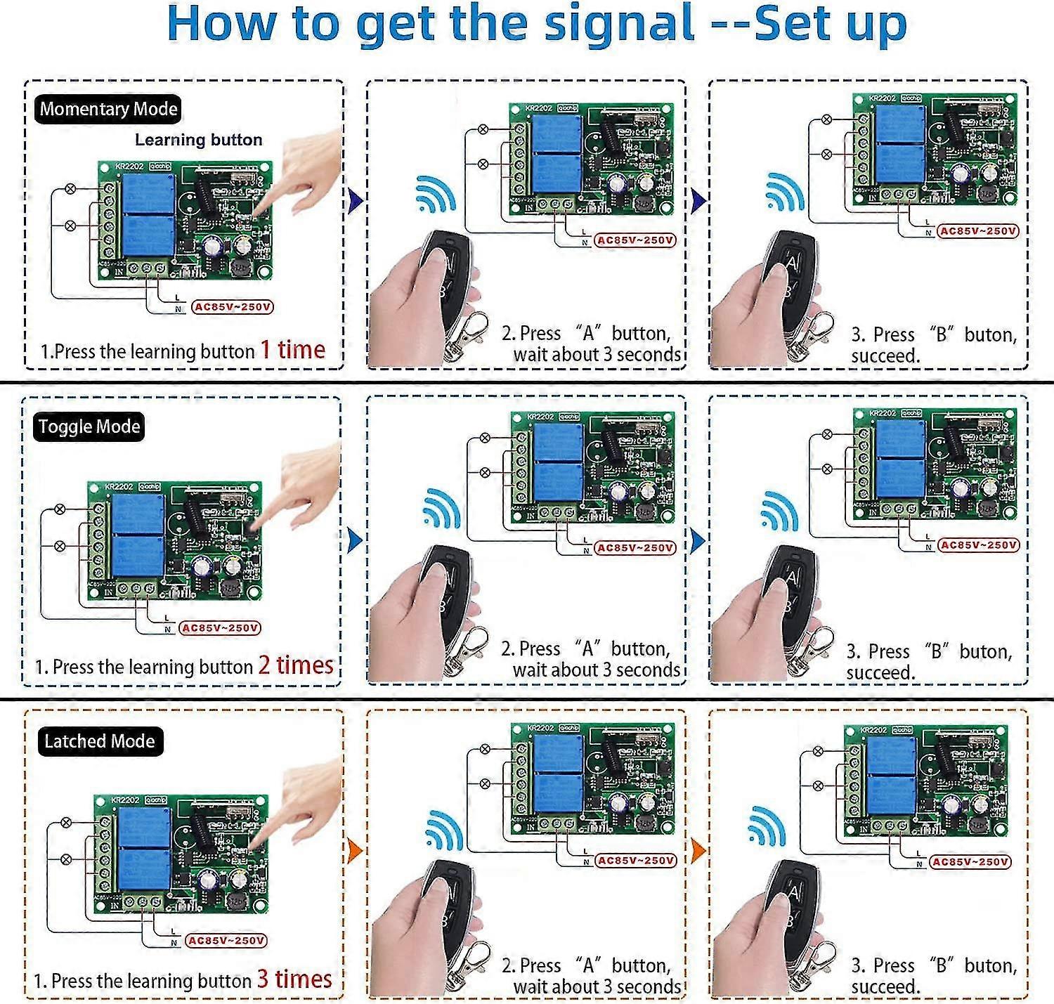 220v Ac 2 Channel Wireless Remote Control Switch, Rf Receiver 433mhz ...