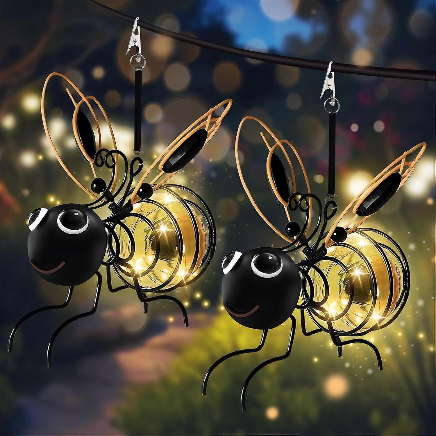 2 Pack Hanging Bee Solar Lights Clip-on Waterproof Solar Garden Lights ...