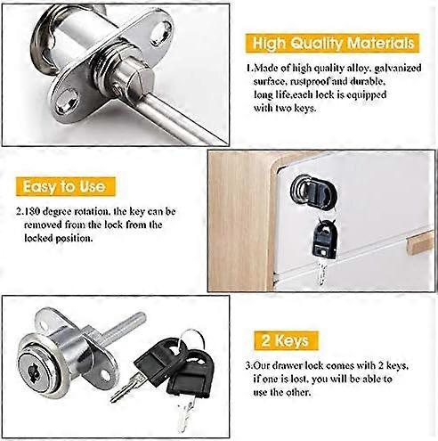 2 Pcs Office Drawer Lock with Keys Zinc Alloy Cylinder Lock for Wooden ...