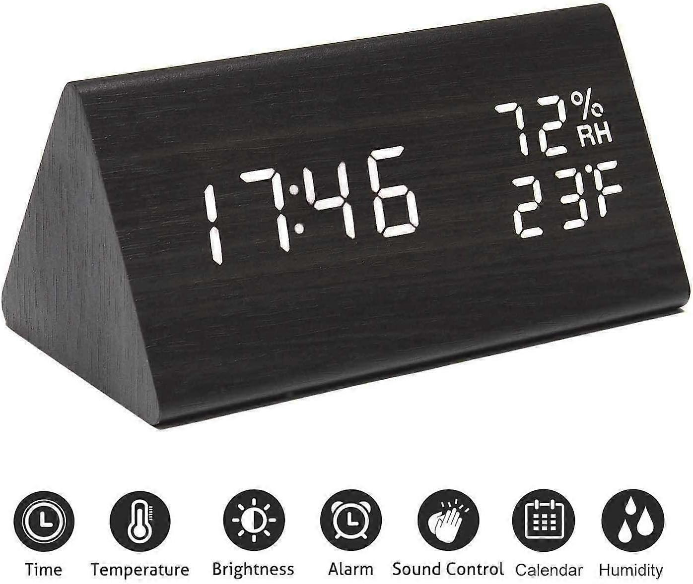 Digital Alarm Clock, Wooden Design, Elegant & Portable, Date ...