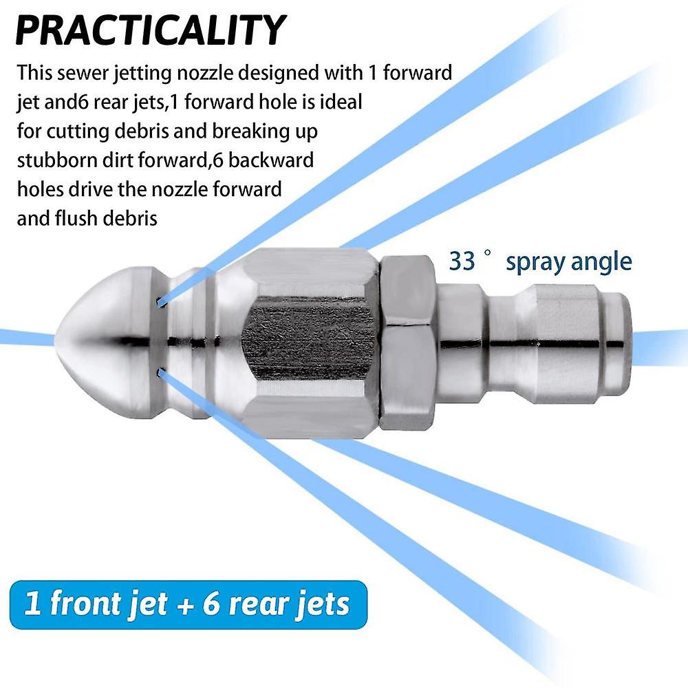 2 Packs Pressure Washer Sewer Jetter Nozzle, 1/4inch Stainless Steel ...