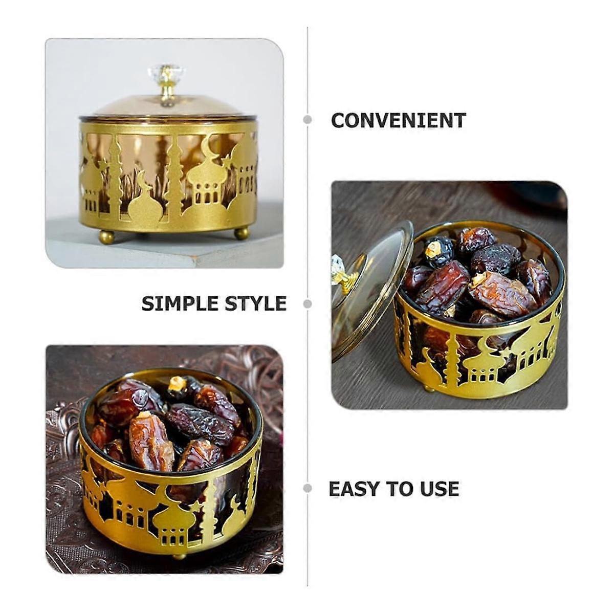 Ramadan Trays with Lid - Metal Gold Eid Mubarak Tray Ramadan Plate ...