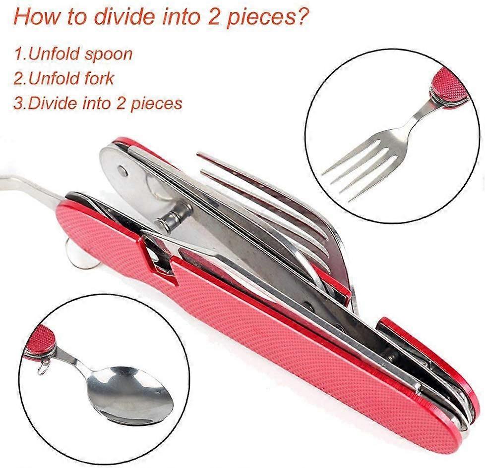 Folding Camping Cutlery Set Stainless Steel Portable Utensil 6 in 1 ...