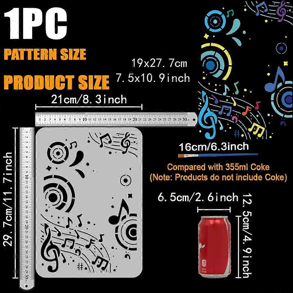 Musical Notes Drawing Stencil with A Paint Brush 11.7x8.3inch Music ...