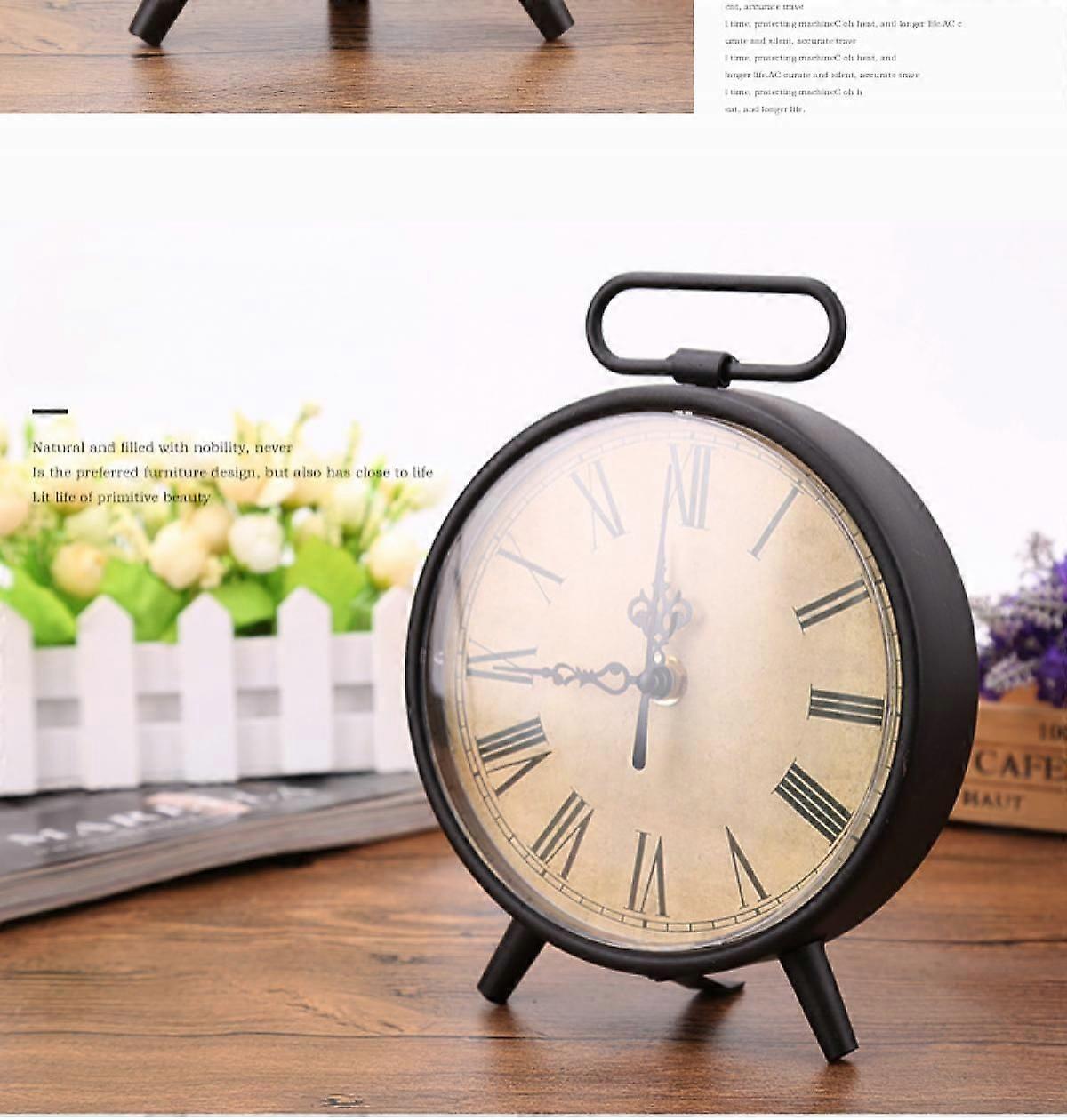 8 Inches Table Top Clock, Retro Analog Battery Operated Metal Desk ...