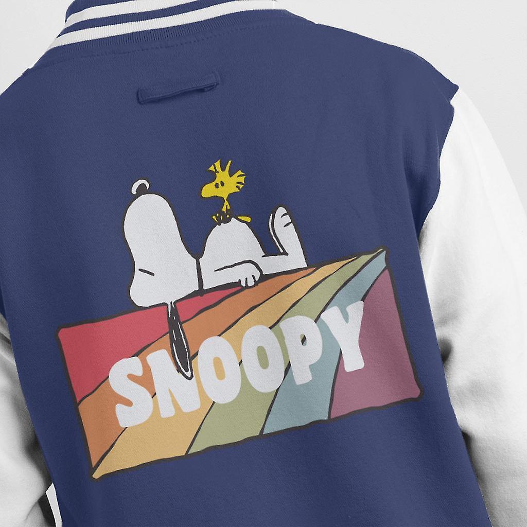 Peanuts Snoopy And Woodstock Rainbow Block Men's Varsity Jacket | Fruugo UK