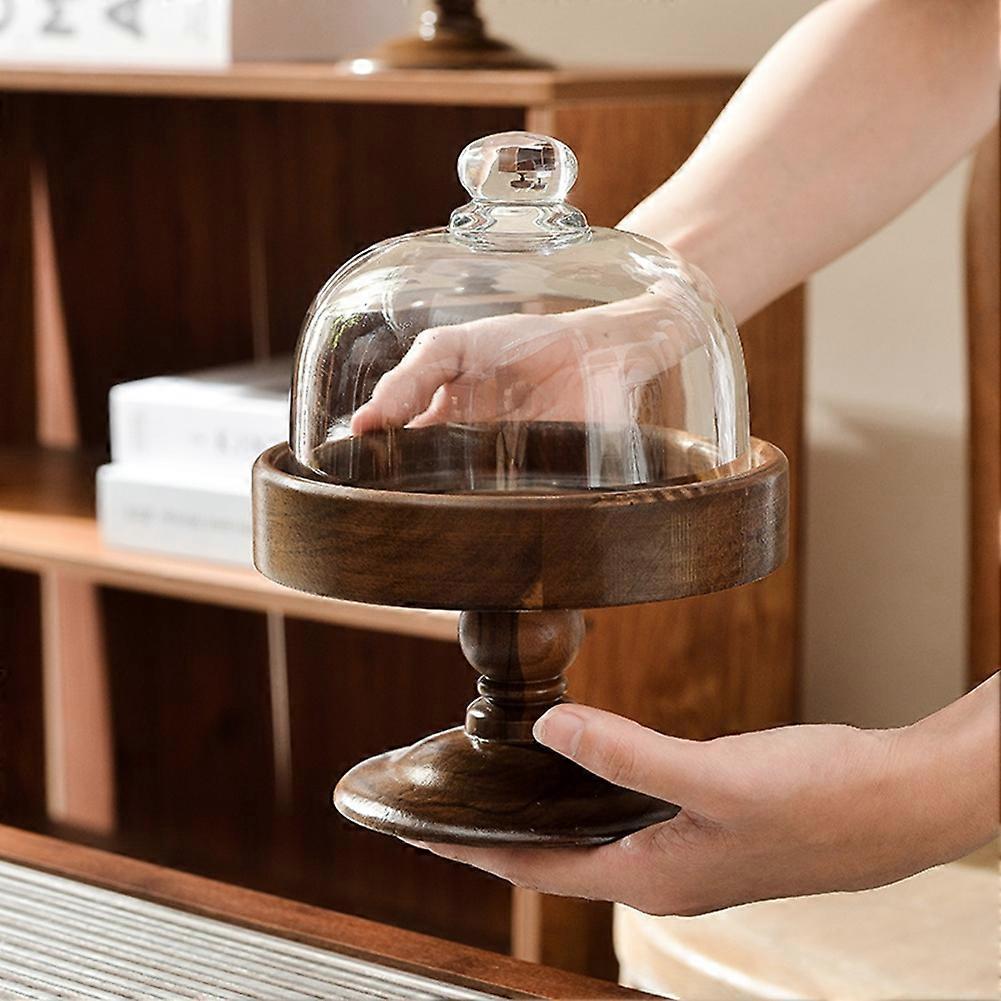 Elegant High Foot Cake Stand with Glass Cover - Wood and Glass Dessert ...