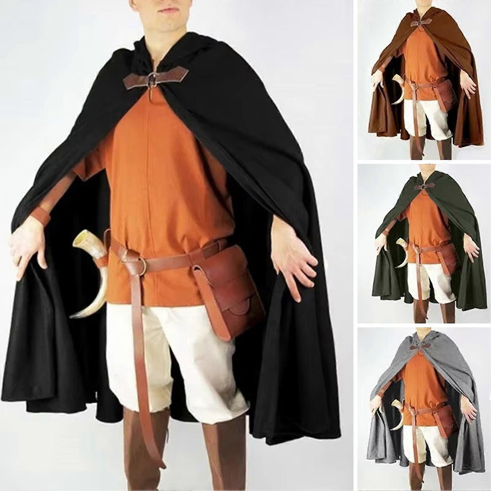 Jikaix Hooded Velvet Cloak Metal Ring Decoration Retro Style Halloween ...