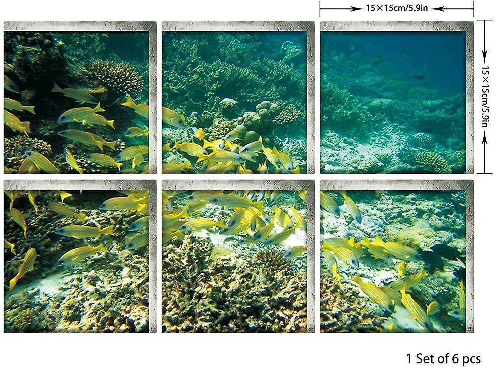 Bath Treads Stickers Sea Fish Pattern Square 3d Adhesive Anti Slip Tub ...