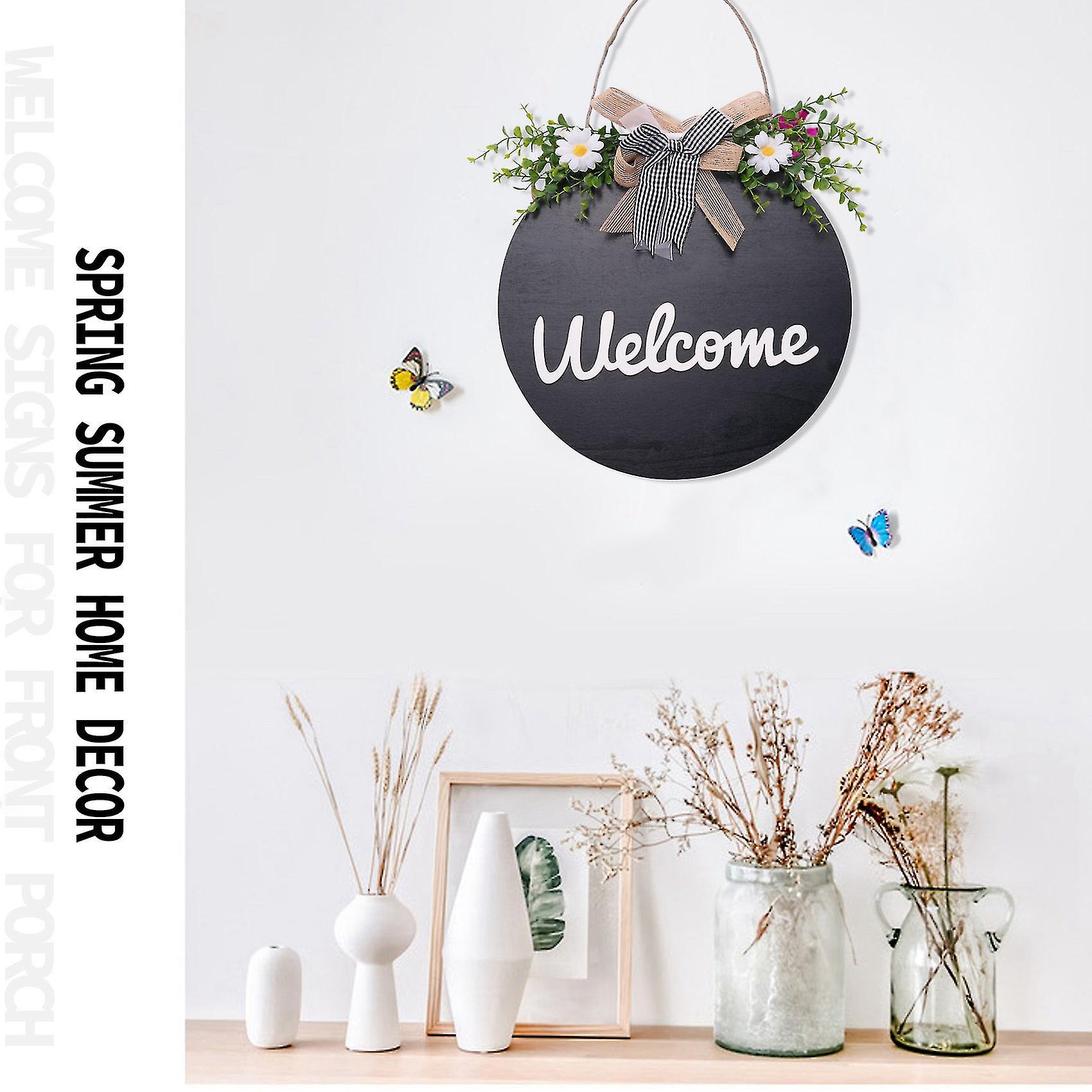 Välkommen Kransskylt Ytterdörr veranda Dekor Rustik Rund Trä Hängande ...