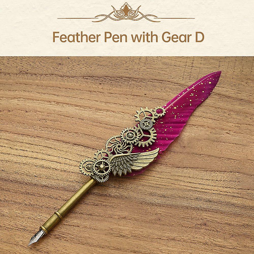 Vintage Feather Pen and Ink Set Fancy Metal Quill Pen with Gear ...