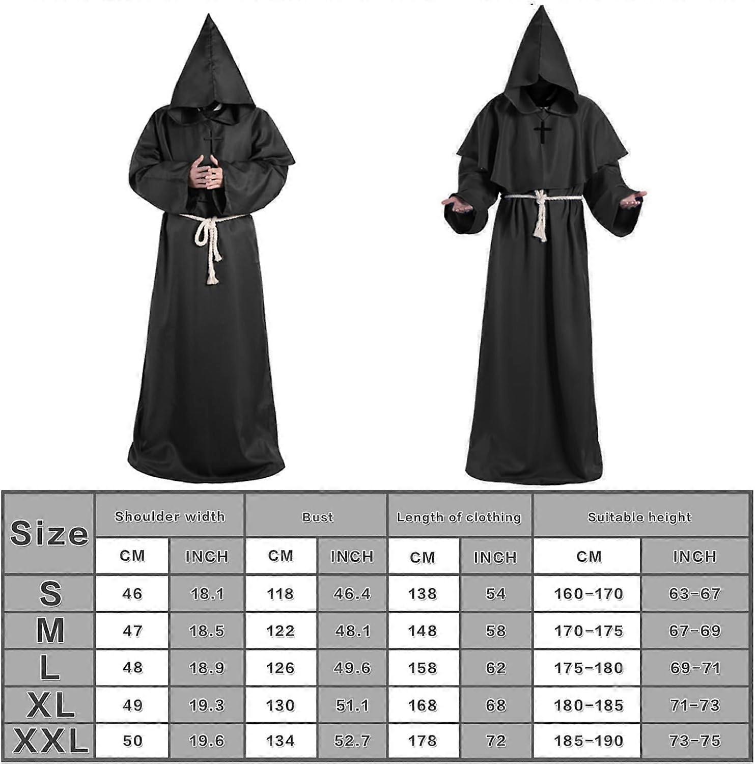 Medieval Monk Costume Priest Hooded Robe with Cross Necklace ...