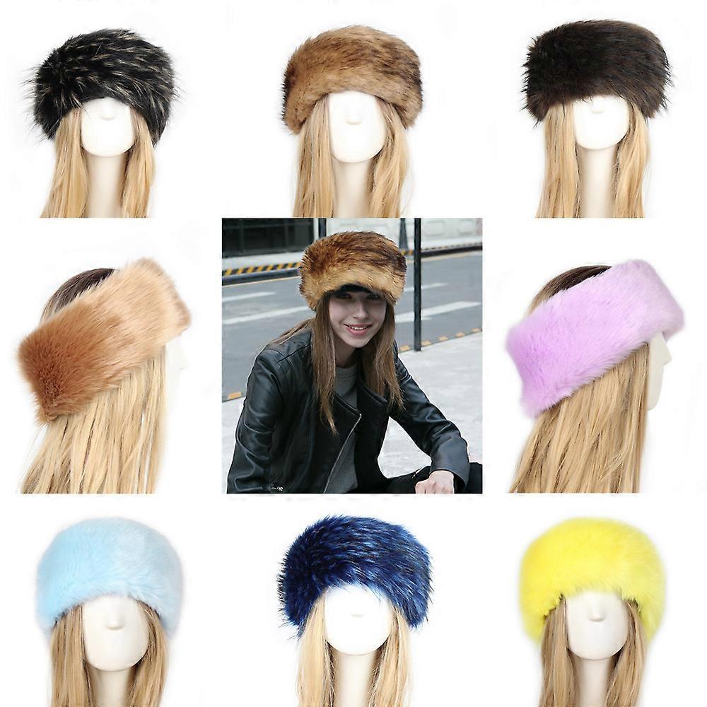 Winter Thick Fluffy Headband For Women Men Fur Hairband Russian Furry Earmuffs Elastic Turban ...