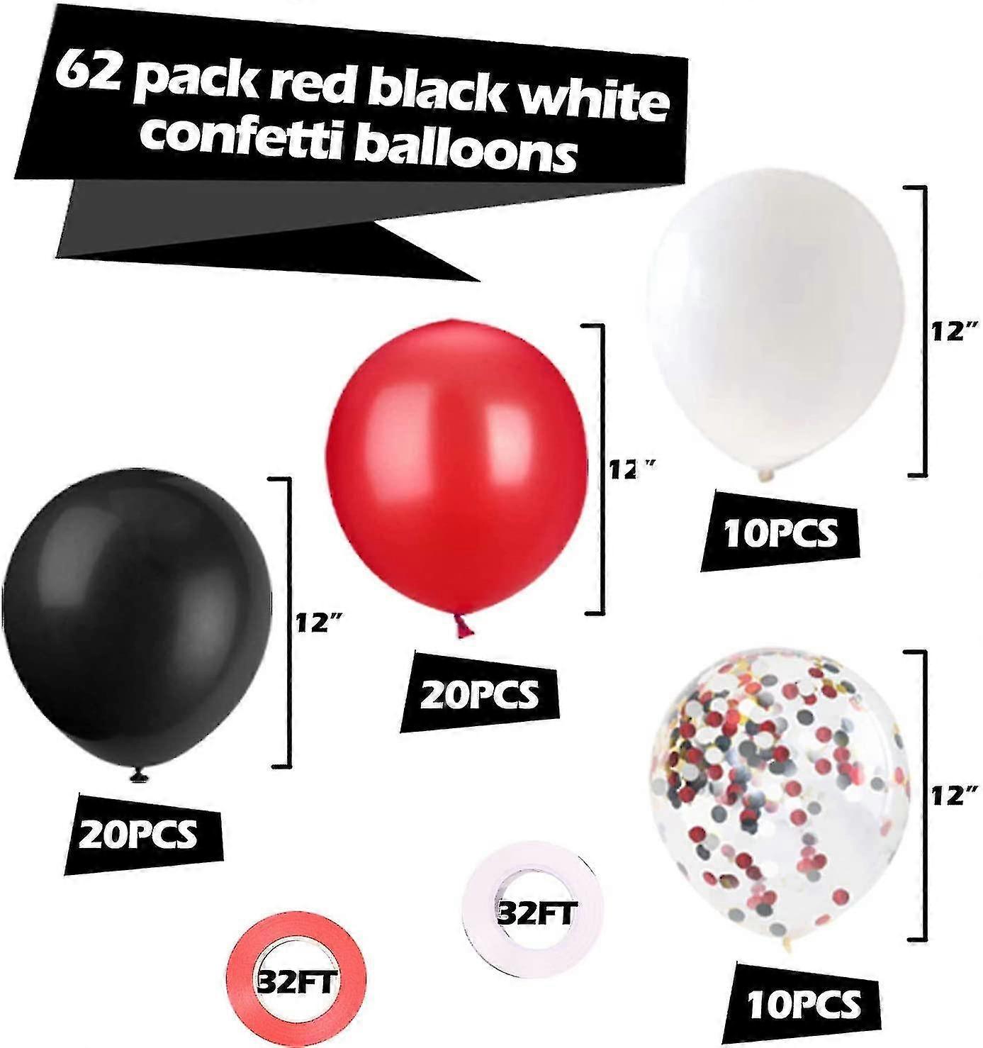 60 Pieces Black Red Confetti Balloons Kit, 12 Inches Black Red White ...