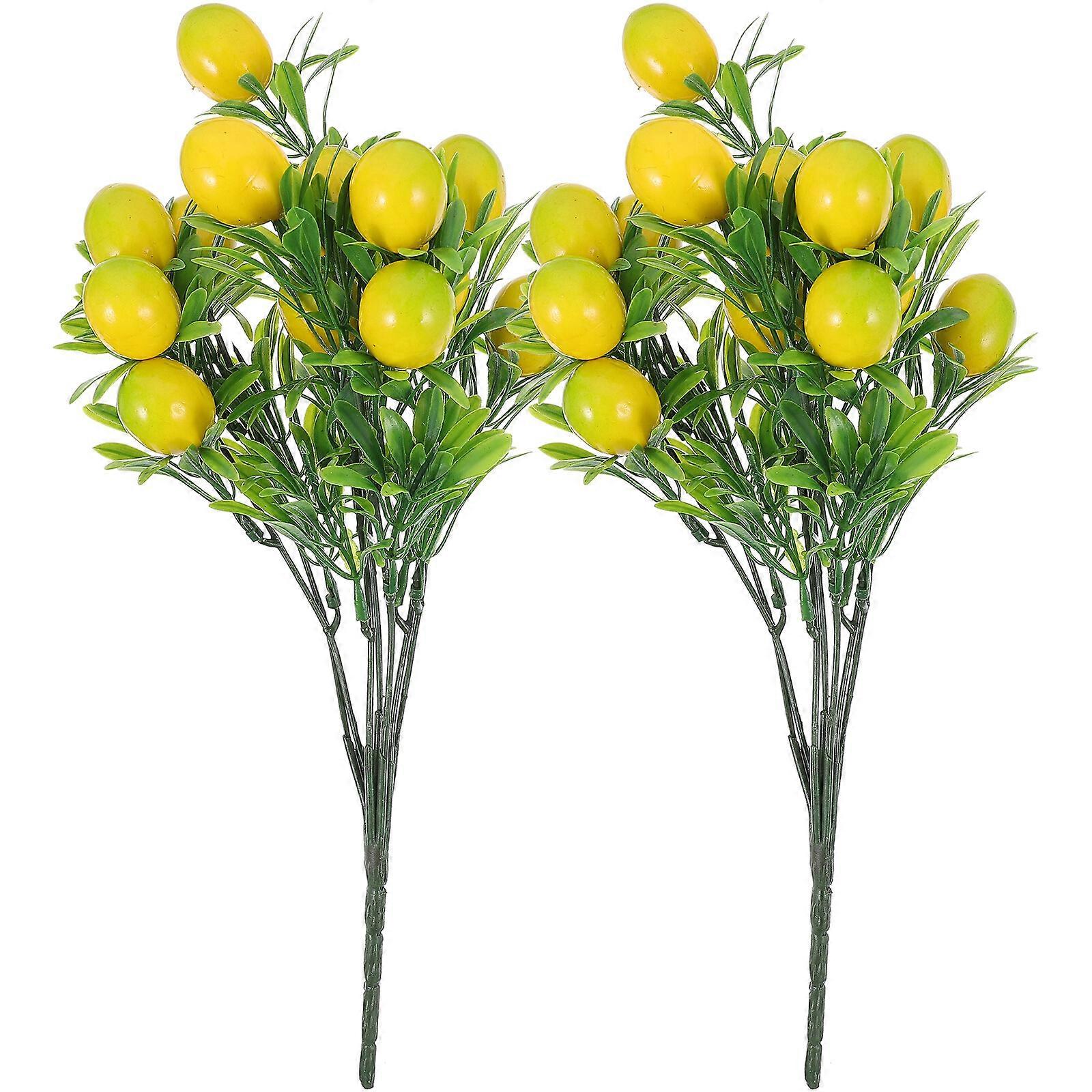 2pcs Artificial Lemon Tree Stem Fake Fruit Branches Faux Lemon Branch ...