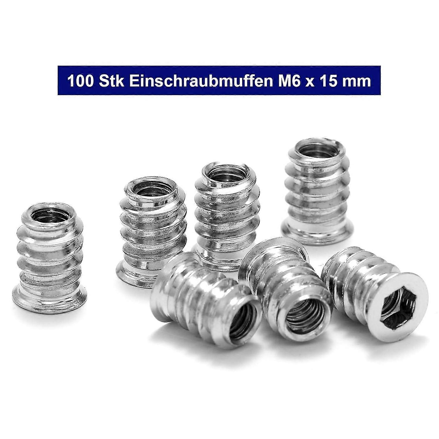 100PCS Wood Threaded Insert Hex Nut M6 x 15mm Zinc Alloy Screw Insert ...