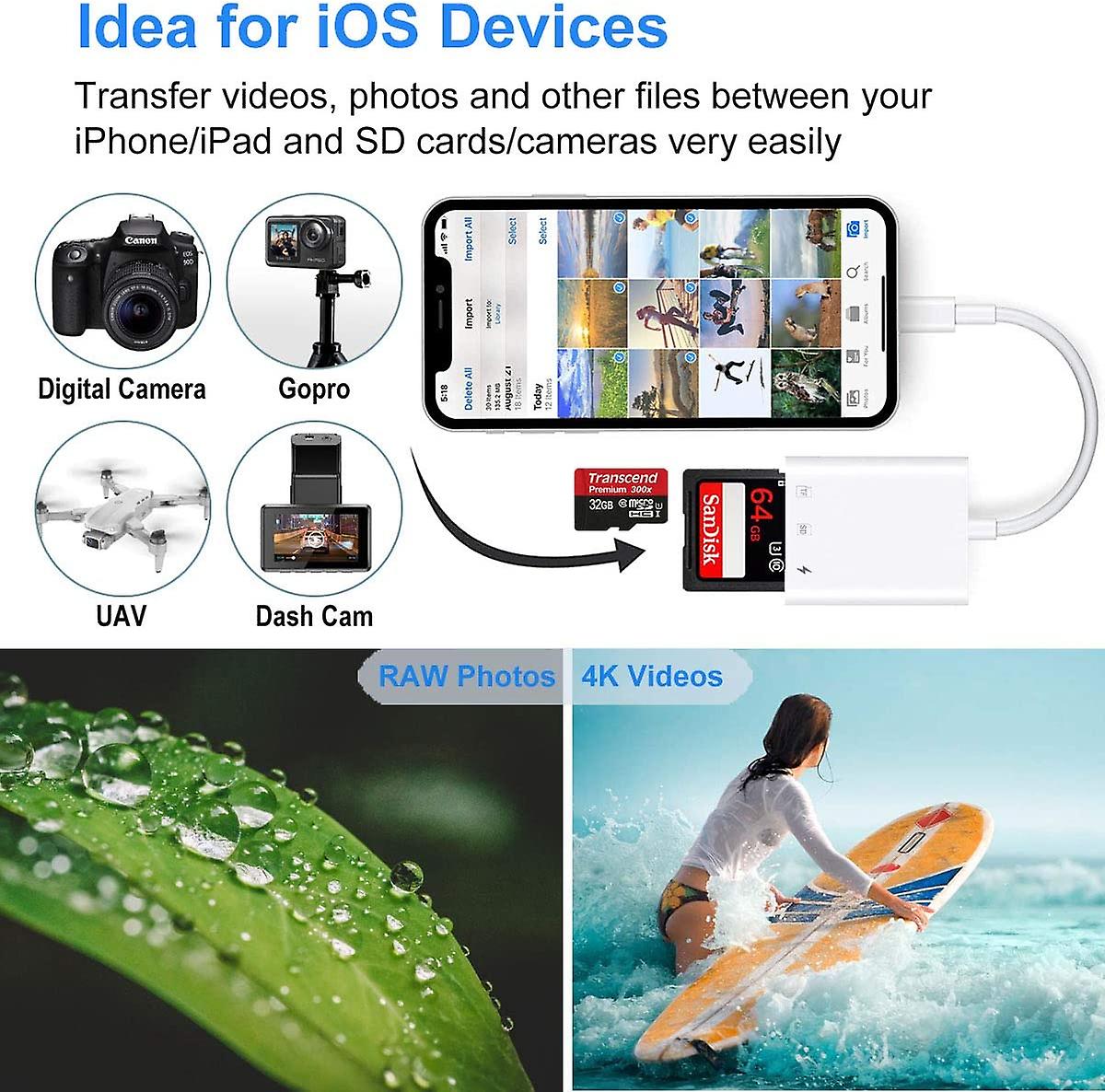 Sd Card Reader For Iphone Ipad 3 In 1 Memory Card Reader Plug And Play ...