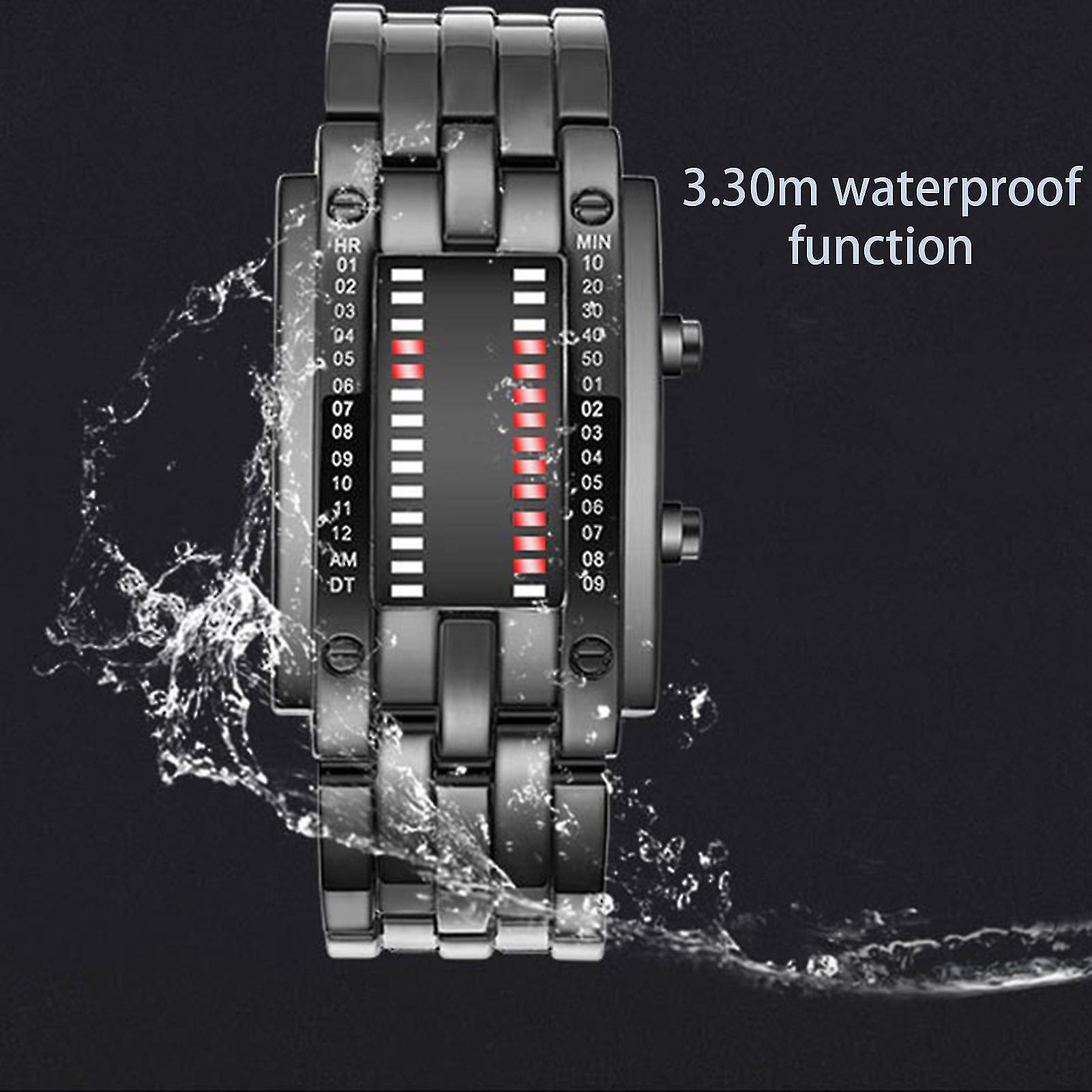 Fashion Mens Binary Sports Watch Digital LED Matrix Black Bracelet Square Blue Backlit Watches ...