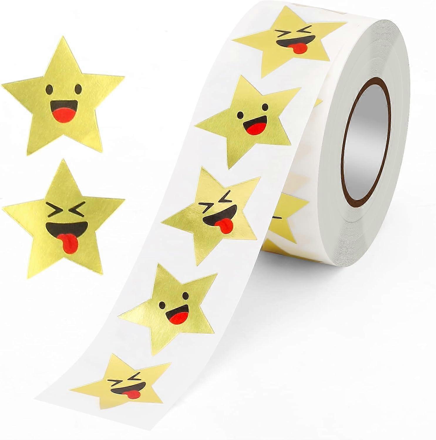 500pcs Happy Star Stickers, Roll of Happy Face Stickers Glitter Star ...